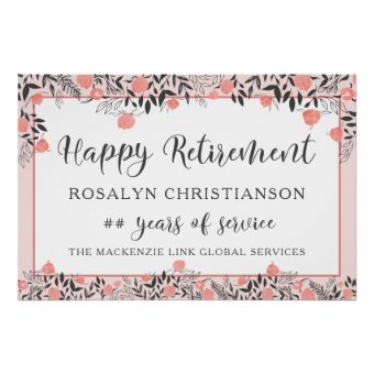 Retirement ANY Year Rose Gold Blush Pink Floral Poster | Zazzle