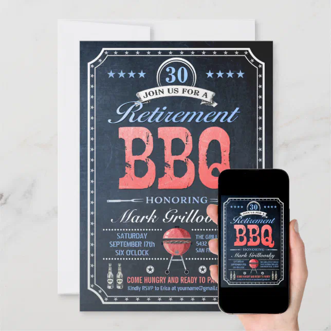 Retirement BBQ Invitations | Chalkboard | Zazzle