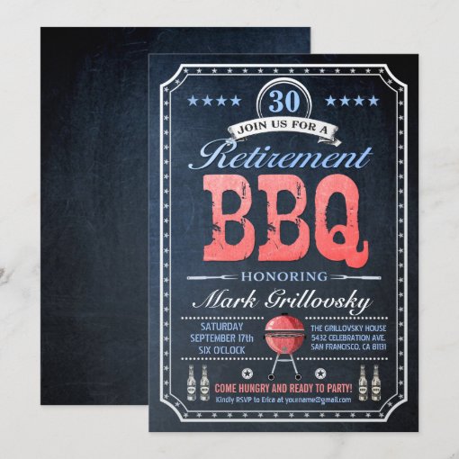 Retirement BBQ Invitations | Chalkboard | Zazzle