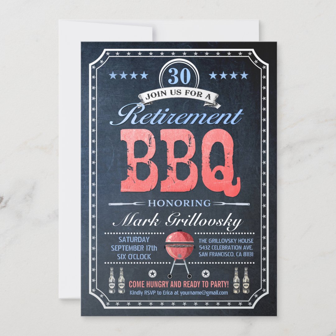 Retirement BBQ Invitations | Chalkboard | Zazzle