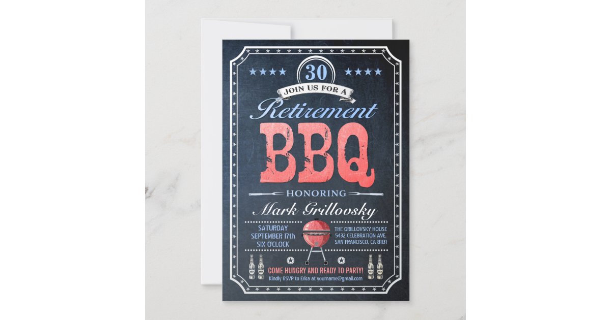 Retirement BBQ Invitations | Chalkboard | Zazzle