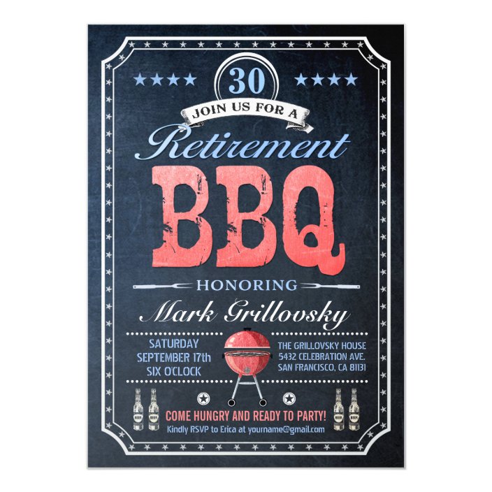 Retirement BBQ Invitations | Chalkboard | Zazzle.com