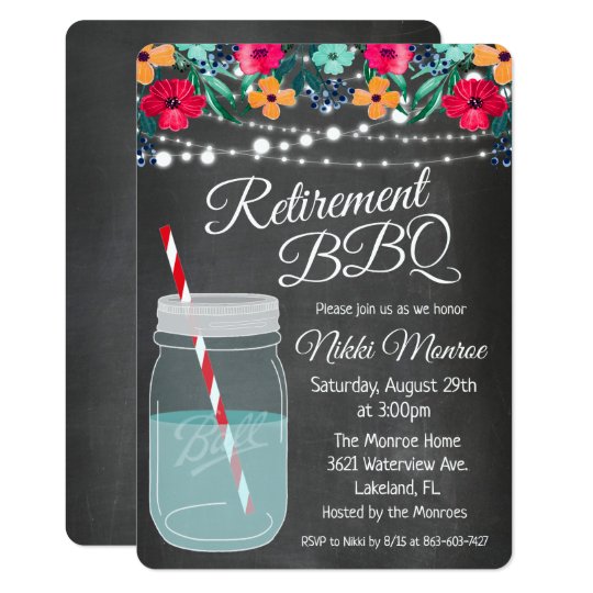 Retirement BBQ Mason Jar Invitation | Zazzle.com