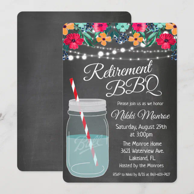 Retirement BBQ Mason Jar Invitation | Zazzle