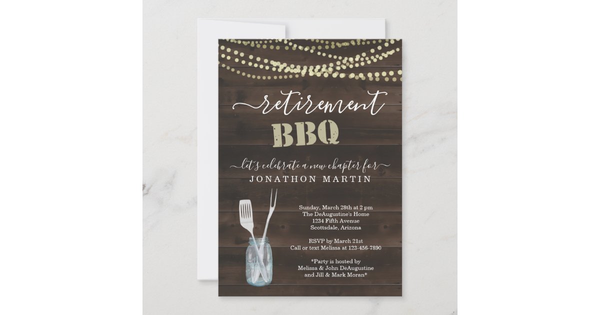 Retirement BBQ Party Invitation - Rustic Wood | Zazzle