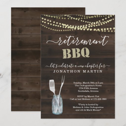 Retirement BBQ Party Invitation - Rustic Wood | Zazzle