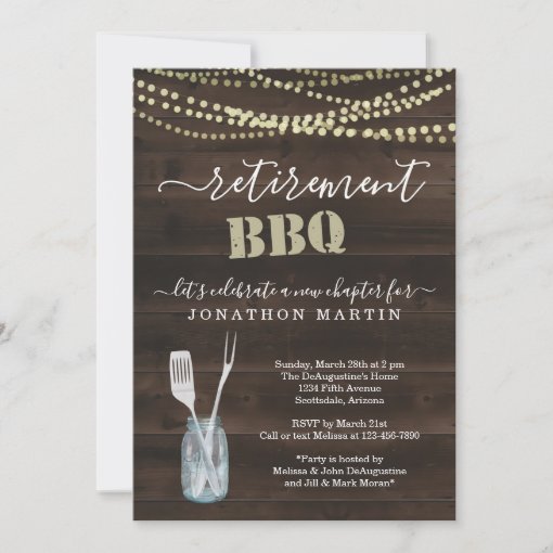 Retirement BBQ Party Invitation - Rustic Wood | Zazzle