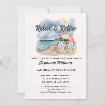 Retirement Beach Chair Themed Party Invitation | Zazzle