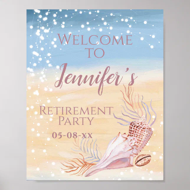 Retirement Beach Coastal Party Welcome Poster | Zazzle