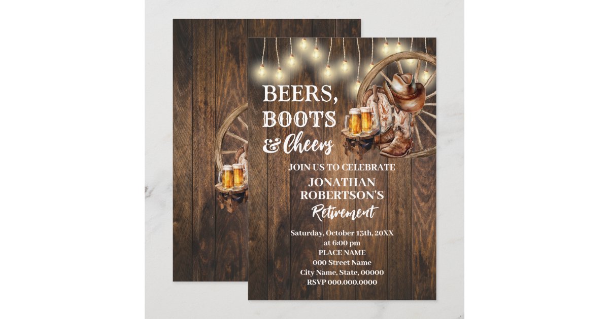 Retirement Beers Boots & Cheers Western Party Invitation | Zazzle