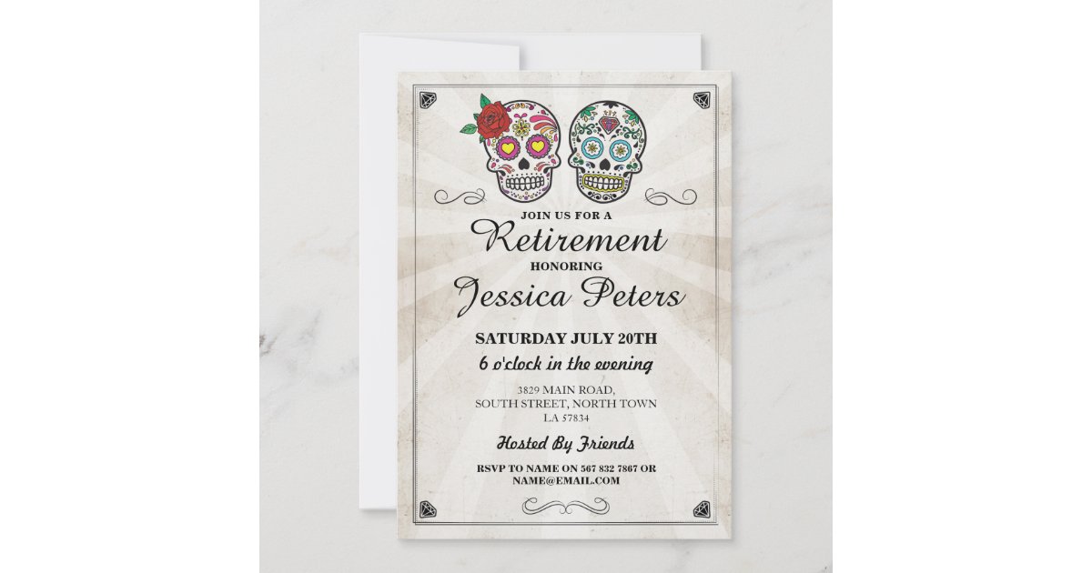 Retirement Birthday Sugar Skulls Invite Halloween | Zazzle