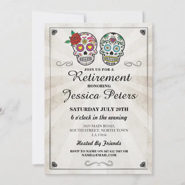 Retirement Birthday Sugar Skulls Invite Halloween | Zazzle