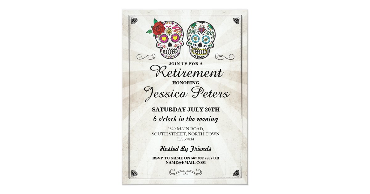 Retirement Birthday Sugar Skulls Invite Halloween | Zazzle.com