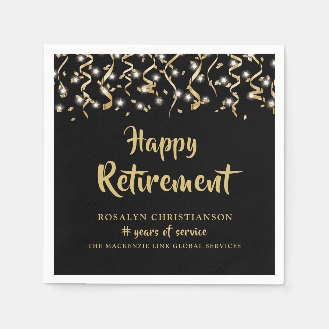 Retirement Black Gold Confetti Streamers Napkins | Zazzle