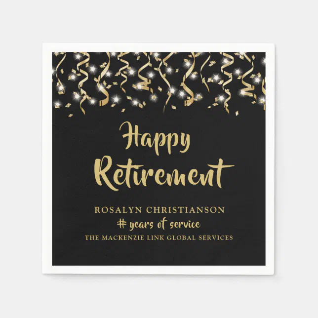 Retirement Black Gold Confetti Streamers Napkins | Zazzle
