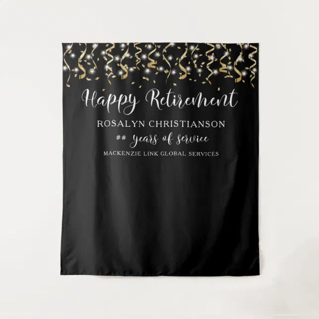 Retirement Black Gold Confetti Streamers Tapestry | Zazzle