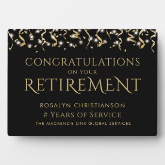 Retirement Black Gold Confetti Years of Service Plaque | Zazzle