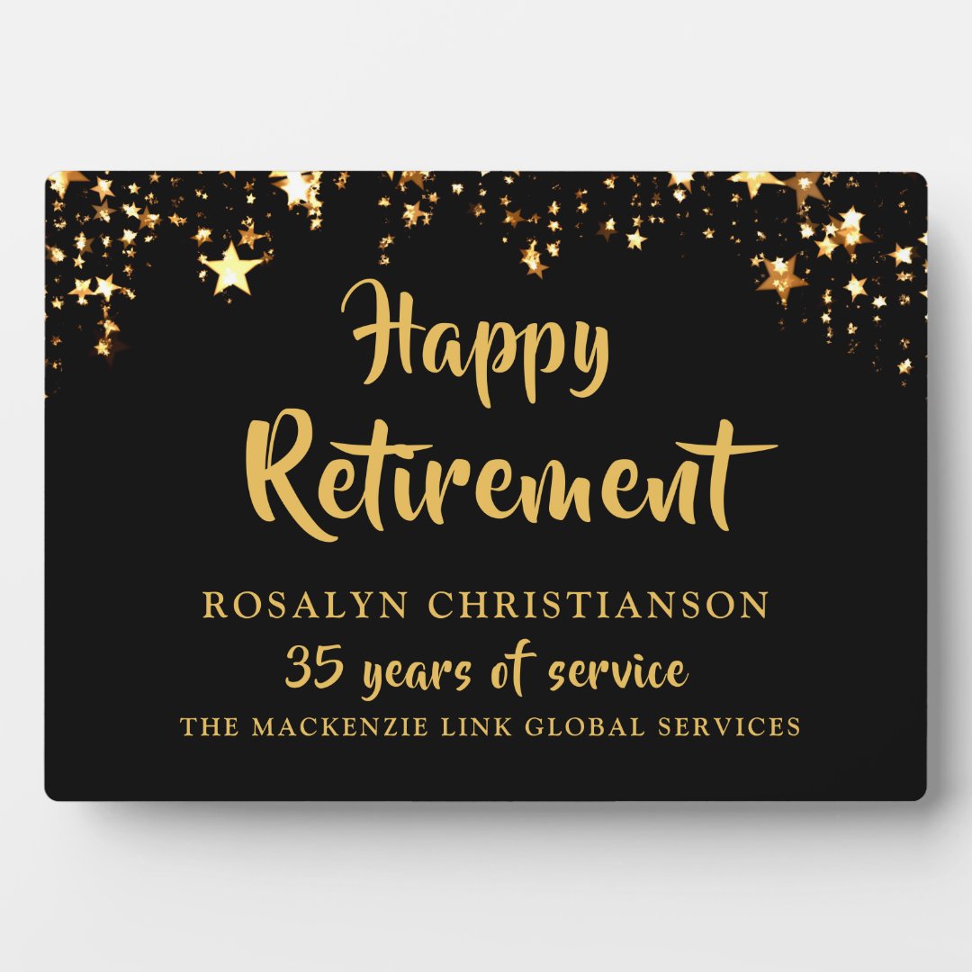Retirement Black Gold Stars Years of Service Name Plaque | Zazzle