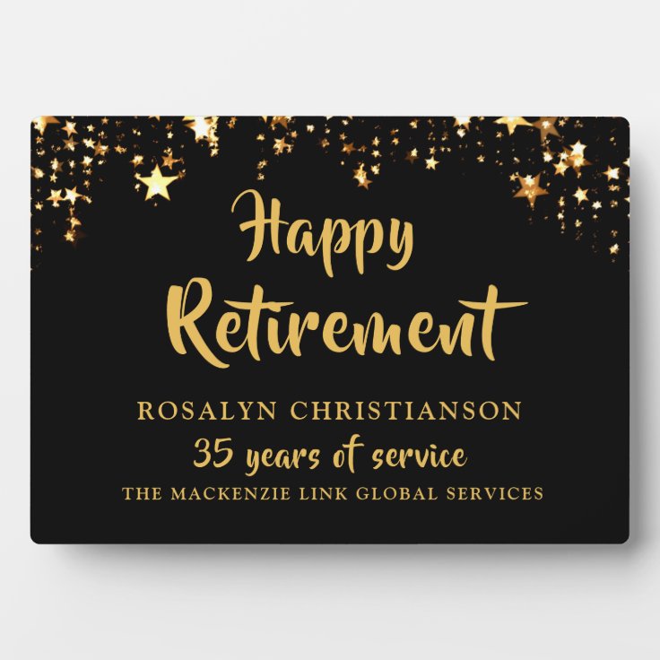 Retirement Black Gold Stars Years of Service Name Plaque | Zazzle