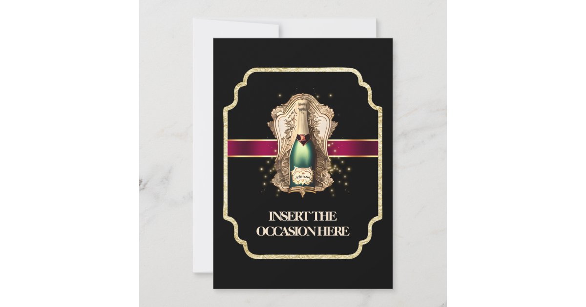 Retirement black tie birthday sparkling wine invitation | Zazzle