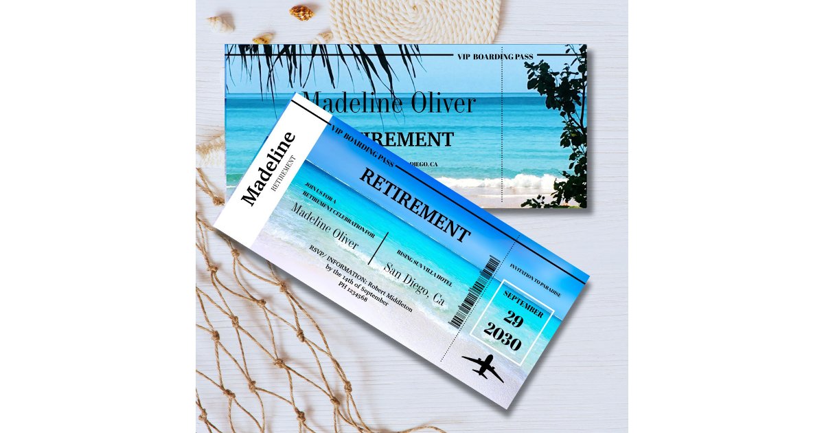 Retirement Boarding Pass Destination Beach Scene | Zazzle