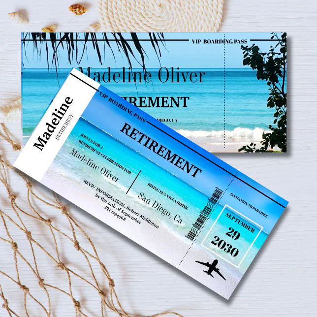 Retirement Boarding Pass Destination Beach Scene | Zazzle