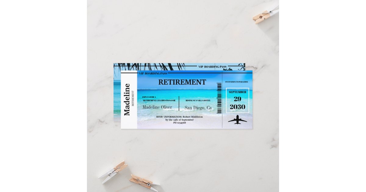 Retirement Boarding Pass Destination Beach Scene | Zazzle