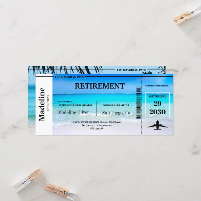 Retirement Boarding Pass Destination Beach Scene | Zazzle