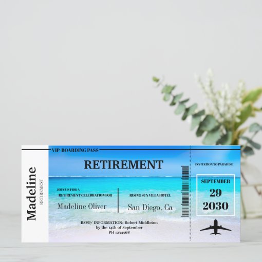 Retirement Boarding Pass Destination Beach Scene | Zazzle