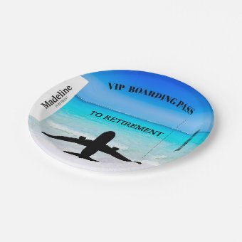 Retirement Boarding Pass Destination Beach Scene Paper Plates | Zazzle