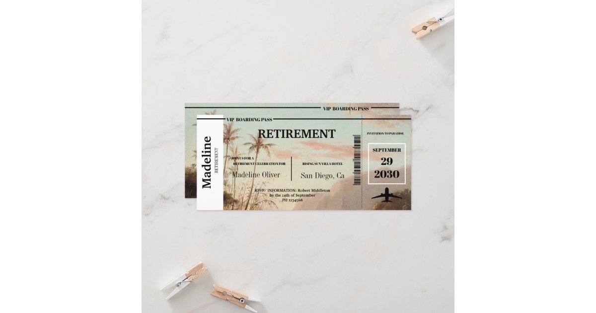 Retirement Boarding Pass Tropical Island | Zazzle