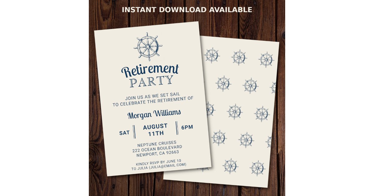 Retirement Boat Party Ship's Wheel Nautical Invitation | Zazzle