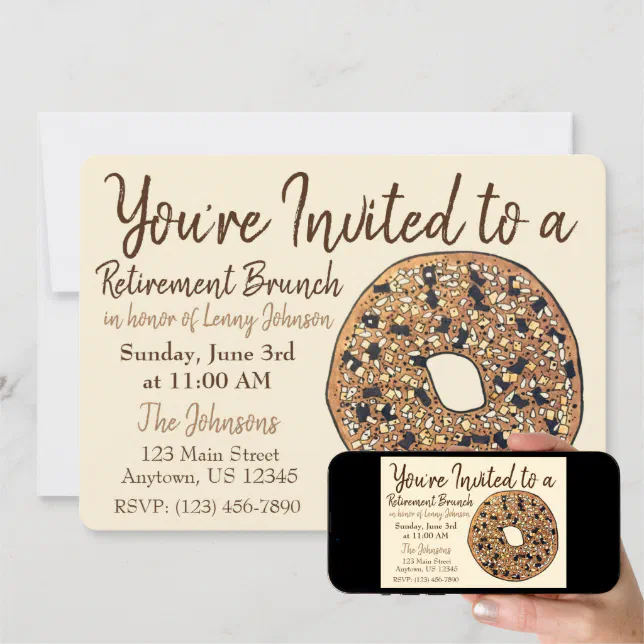 Retirement Breakfast Brunch Everything Bagel Invitation | Zazzle