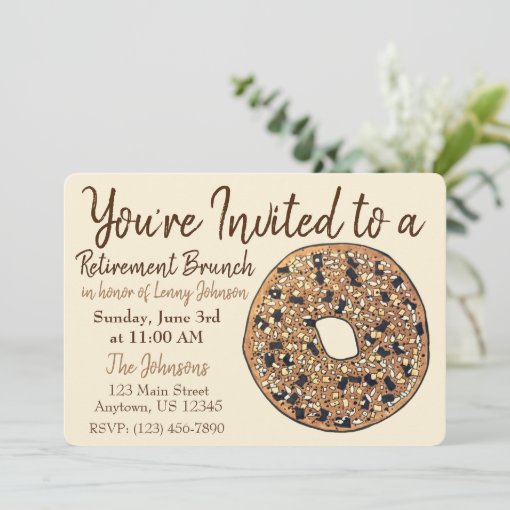 Retirement Breakfast Brunch Everything Bagel Invitation | Zazzle
