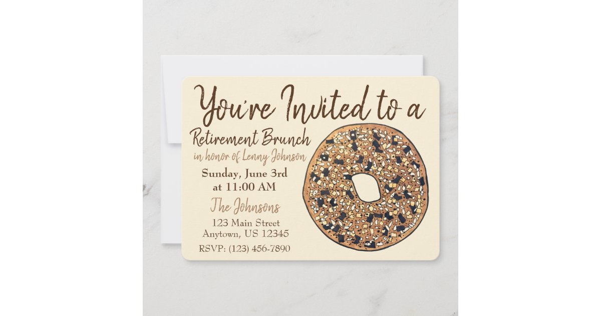 Retirement Breakfast Brunch Everything Bagel Invitation | Zazzle