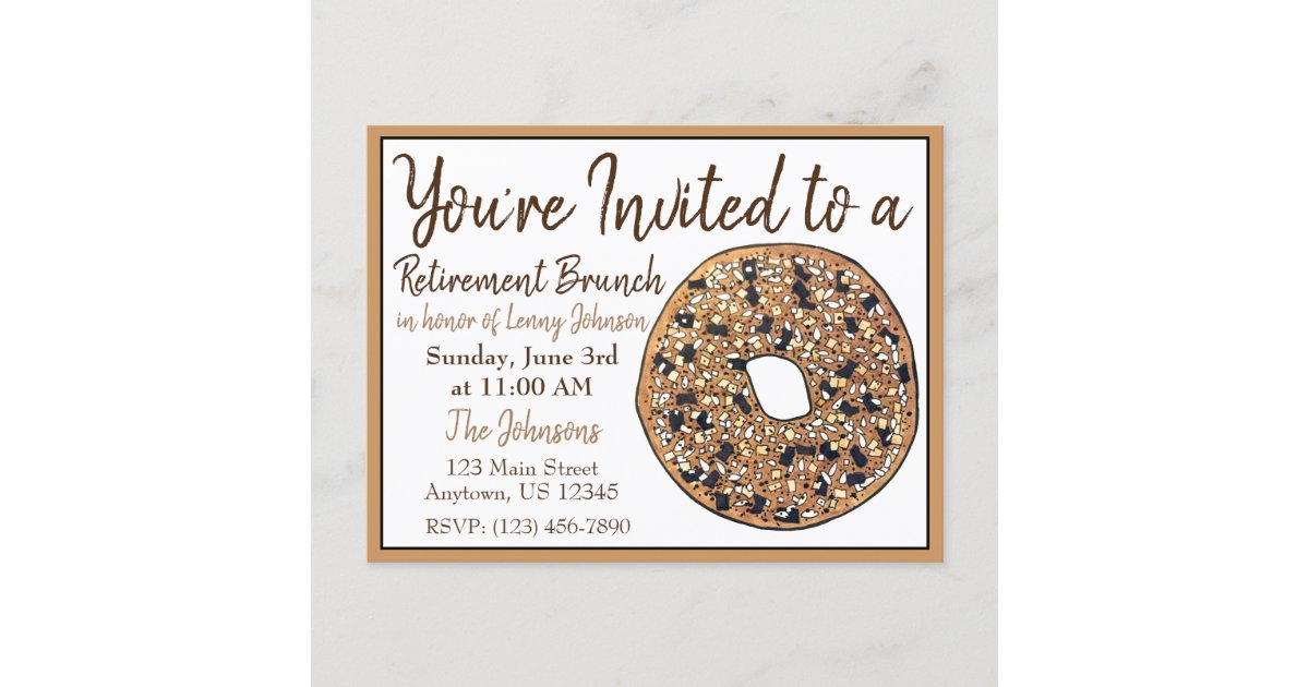 Retirement Breakfast Brunch Everything Bagel Invitation Postcard | Zazzle
