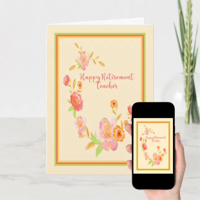 Retirement Card for Teacher Peach & Pink Flowers | Zazzle