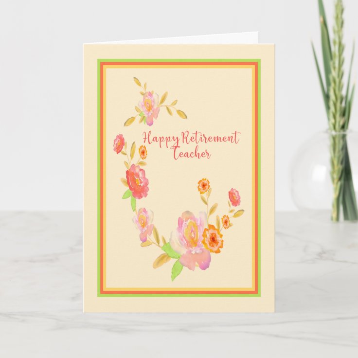 Retirement Card for Teacher Peach & Pink Flowers | Zazzle