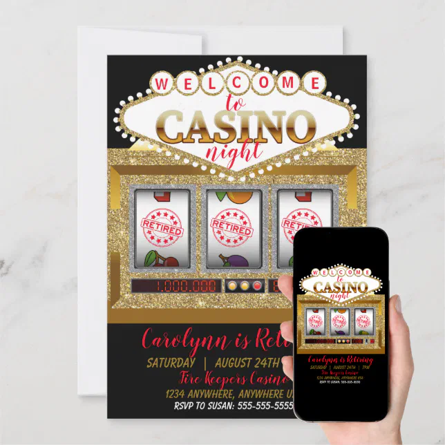 Retirement casino slots machine las Vegas Invitation | Zazzle