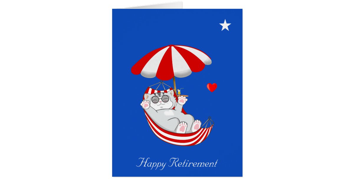 Retirement Cat in Hammock & Star on Royal Blue | Zazzle