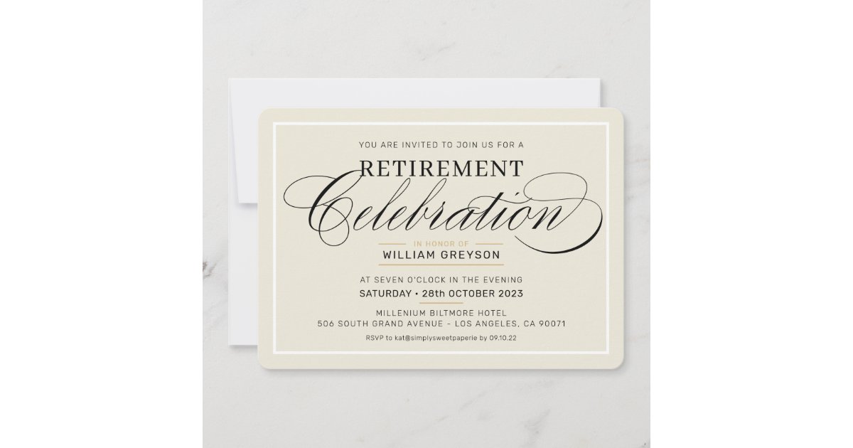 RETIREMENT CELEBRATION DINNER modern ivory black Invitation | Zazzle