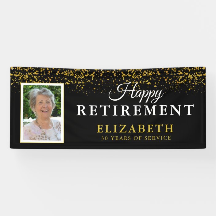 Retirement Celebration Party Gold Glitter Photo Banner | Zazzle.com