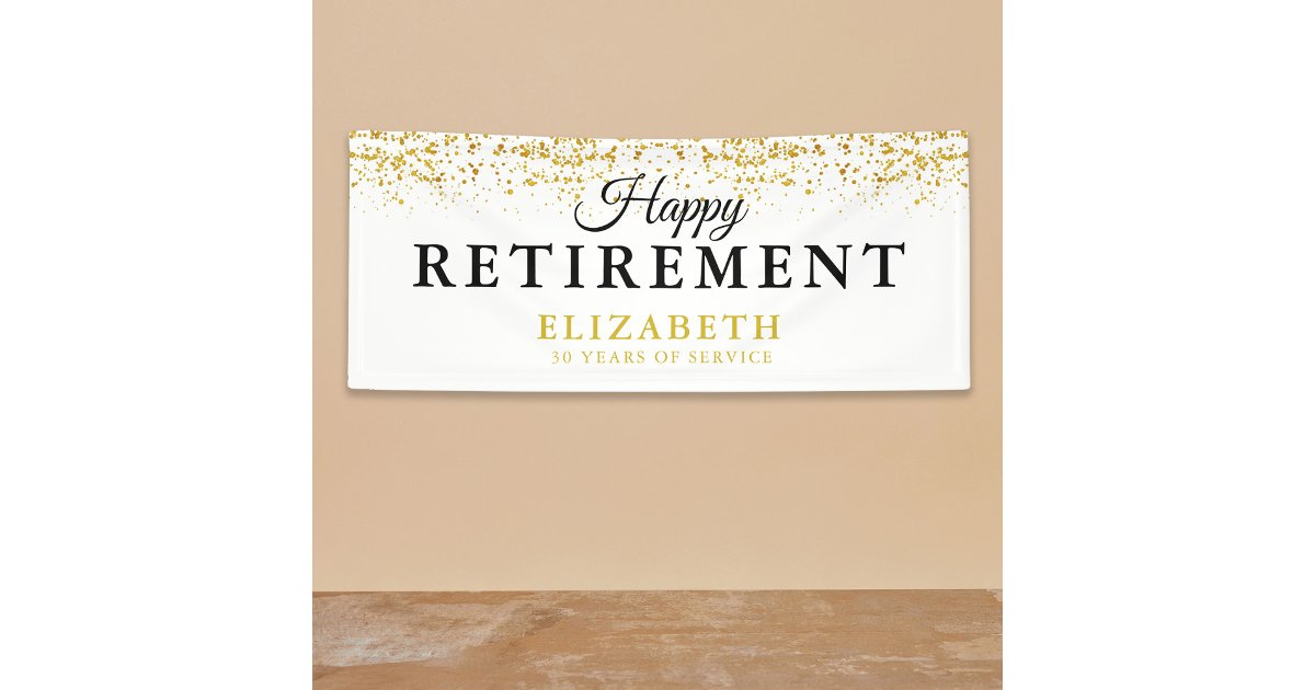 Retirement Celebration Party Gold Glitter White Banner | Zazzle