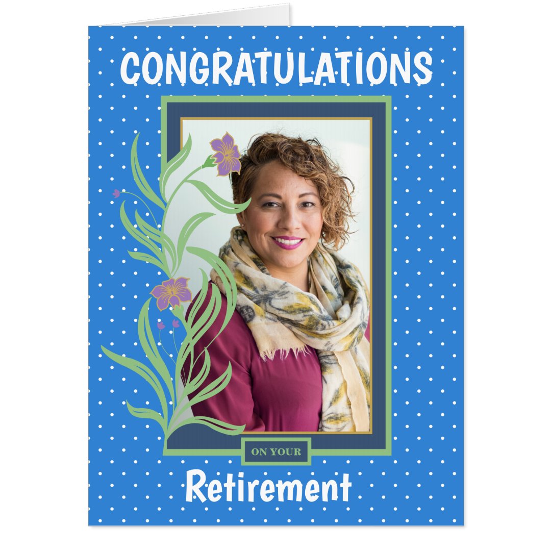 Retirement Congratulations Blue Border Photo Card | Zazzle