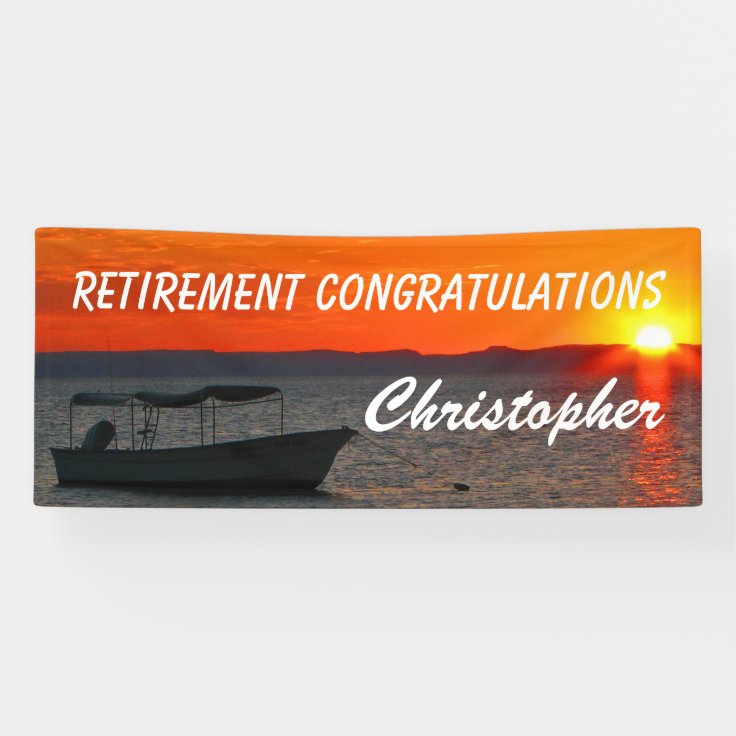 Retirement Congratulations Fishing Boat at Sunset Banner | Zazzle