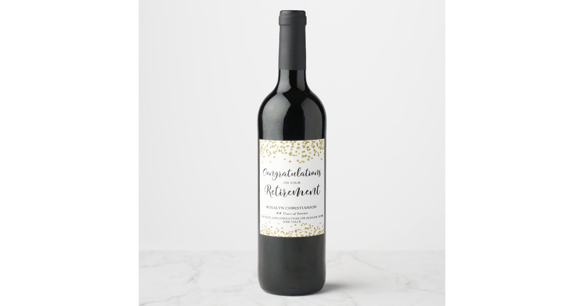 Retirement Congratulations Gold Confetti Wine Label | Zazzle