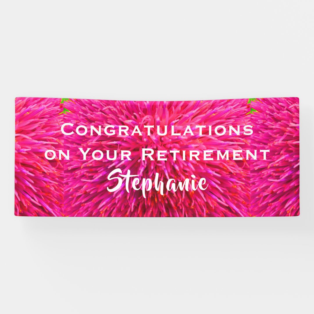 Retirement Congratulations Hot Pink Floral Closeup Banner | Zazzle