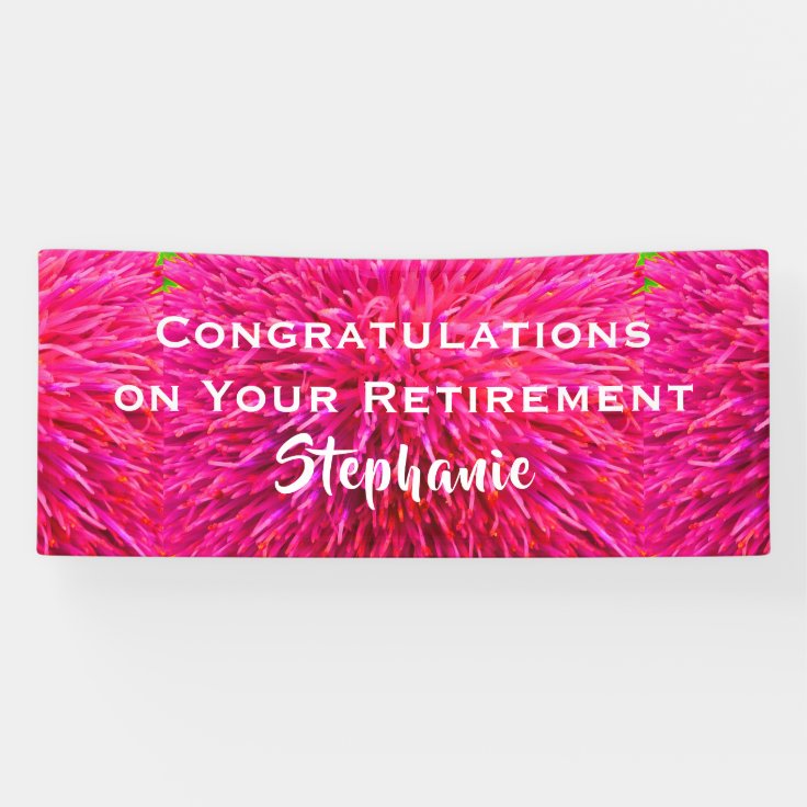 Retirement Congratulations Hot Pink Floral Closeup Banner | Zazzle