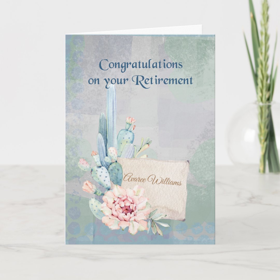 Retirement Congratulations Watercolor Cactus Card | Zazzle