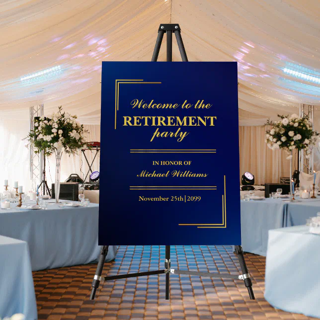 Retirement Corporate Elegant Blue Gold Foam Board | Zazzle